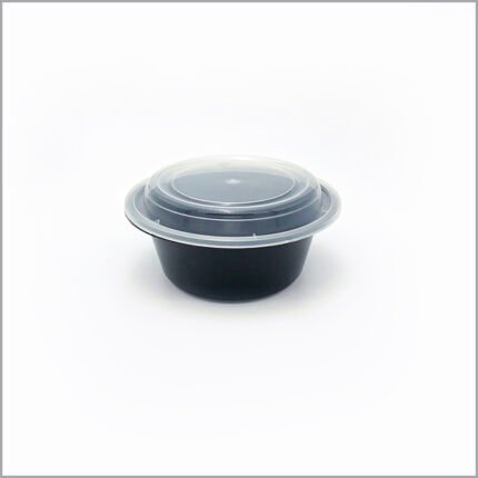 Black Round Microwavable Container 4 Sizes with Lid - Halapack | Eco ...